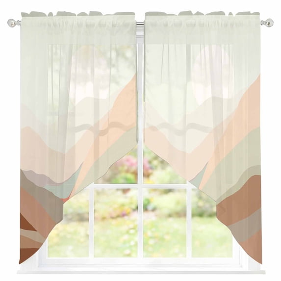 Abstract Ocean Sheer Curtains Swag Valances for Windows Beige Mountain ...