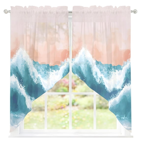 Abstract Ocean Sheer Curtains Swag Valances for Windows Wave Teal ...