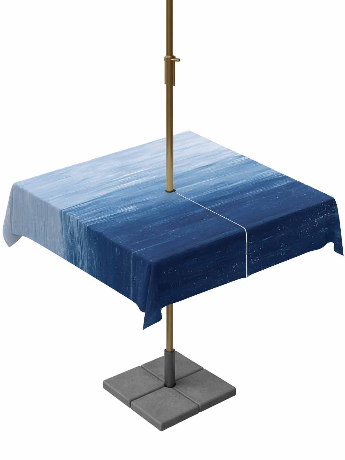 Abstract Ocean Square Outdoor Tablecloth with Umbrella Hole Dark Blue ...
