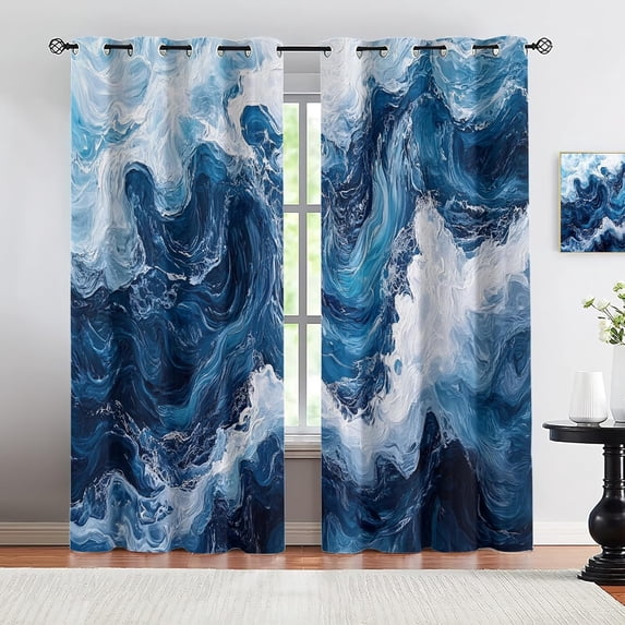 Abstract Ocean Storm Blackout Curtains, Coastal Oil Painting Window ...
