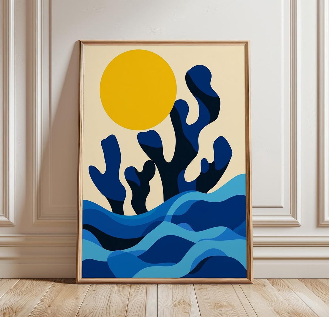 Abstract Ocean Sun Poster Modern Coastal Wall Art Blue Wave Minimal ...