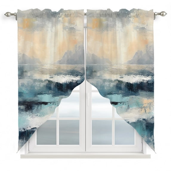 Abstract Ocean Swag Curtain Valance for Window 2 Panels Beach Oil ...