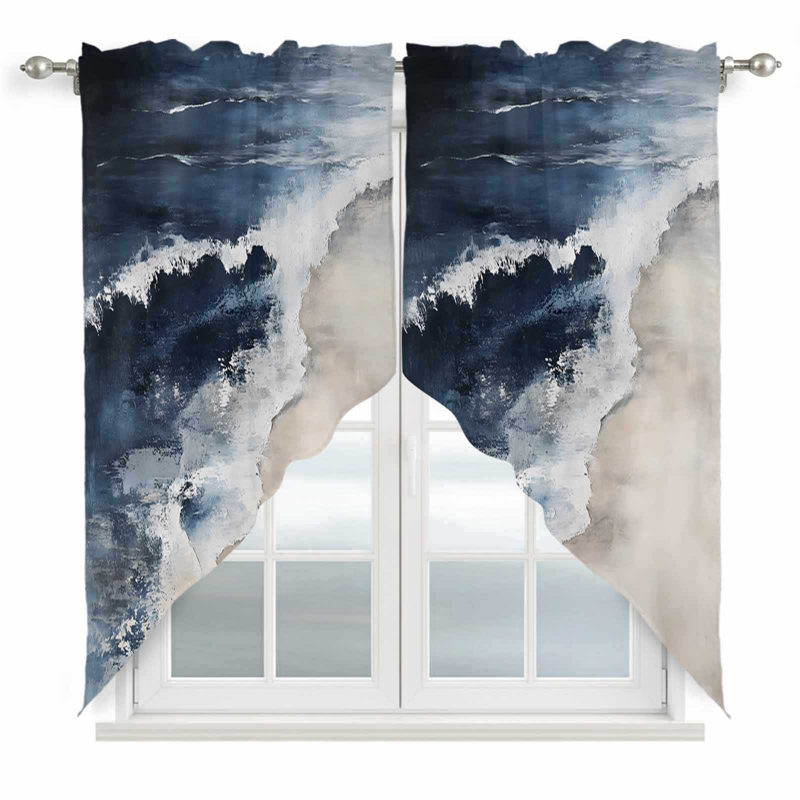 Abstract Ocean Swag Curtain Valance for Window 2 Panels Wave Beach Blue ...
