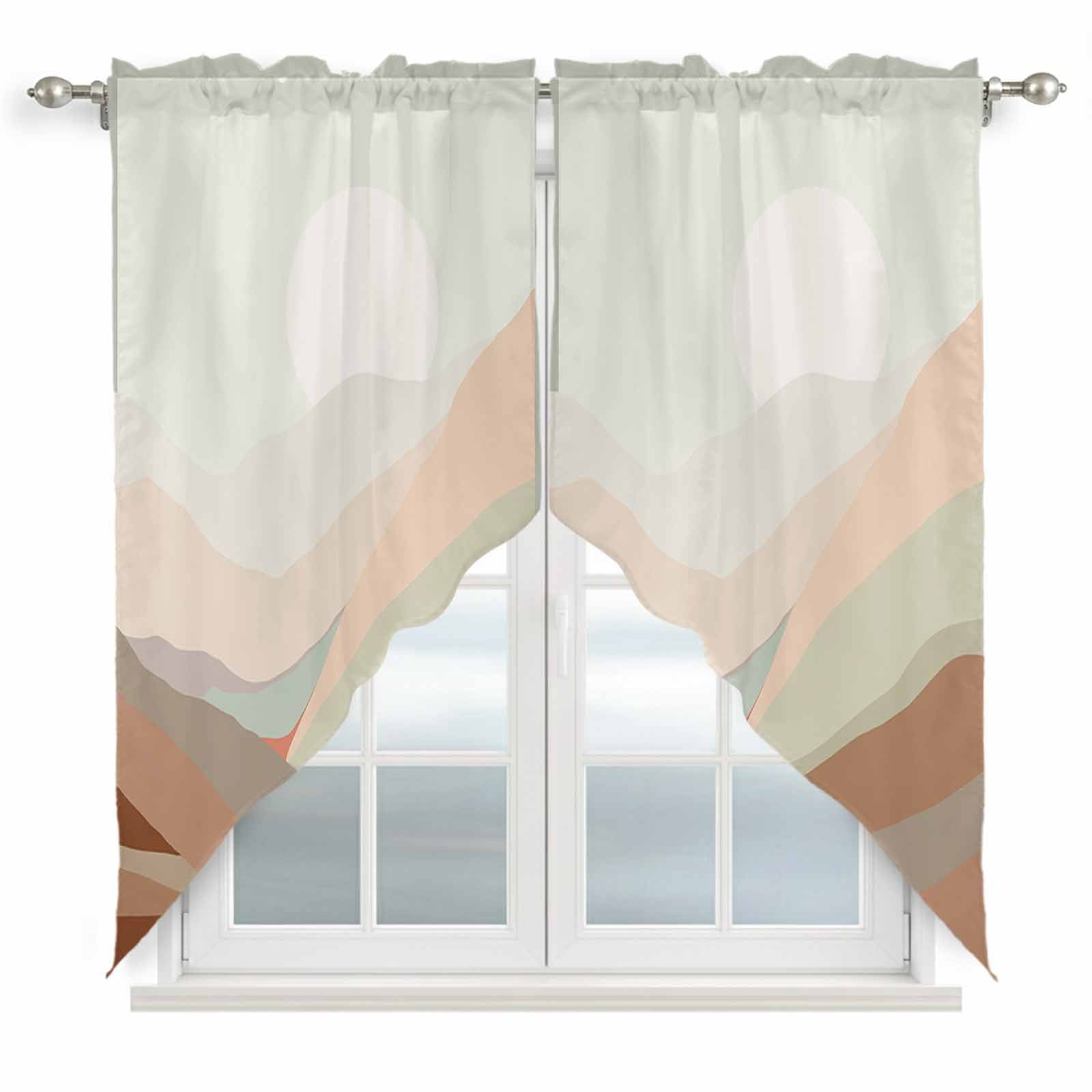 Abstract Ocean Swag Valances for Windows 36 inches Long, Beige Mountain ...