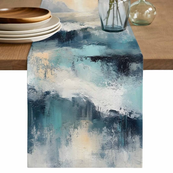 Abstract Ocean Table Runner, Beach Oil Painting Style Impressionist ...