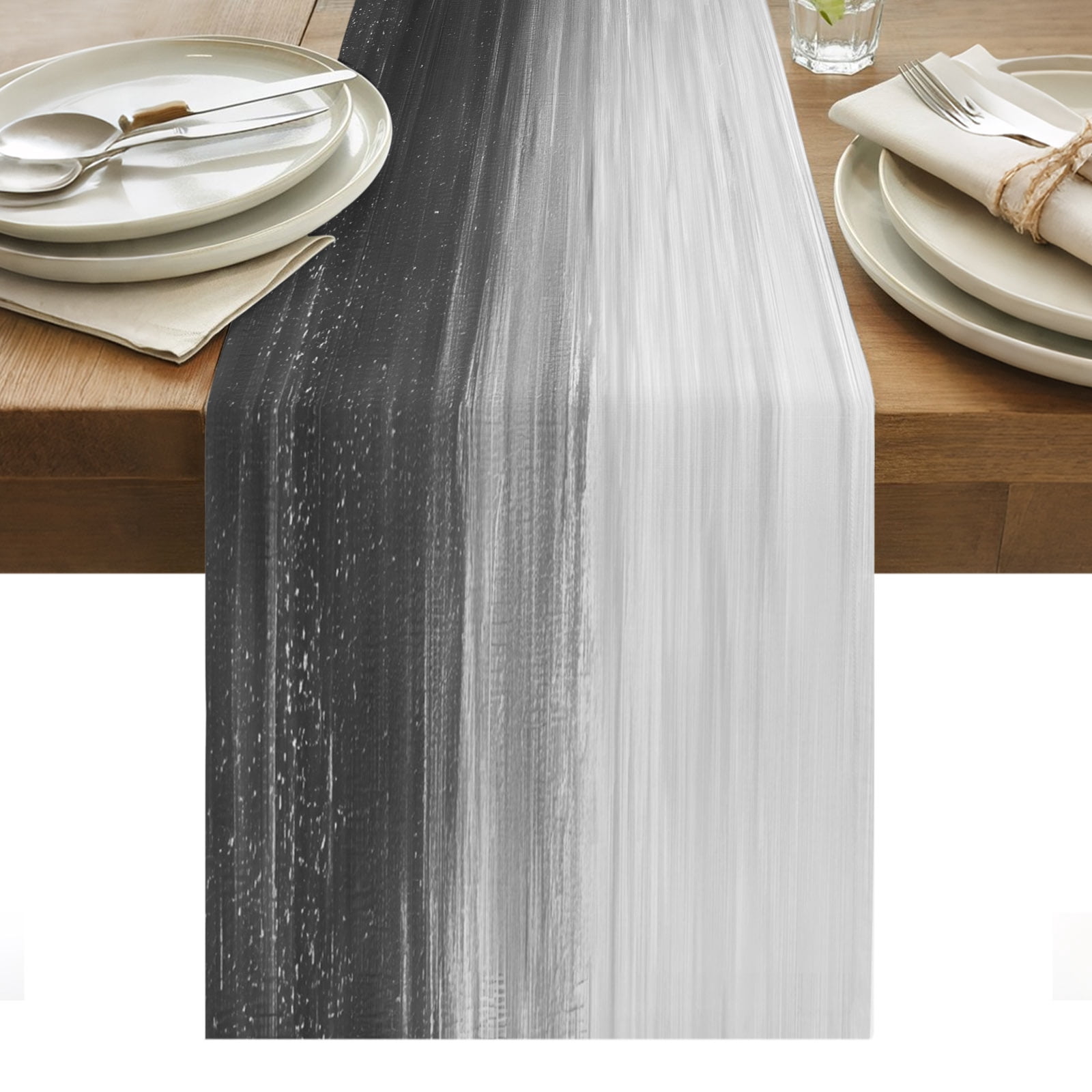Abstract Ocean Table Runner, Black Gradient Oil Painting Texture Cotton ...