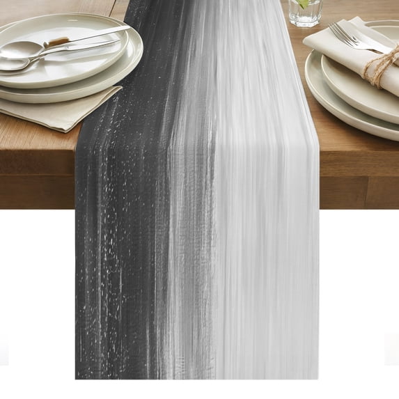 Abstract Ocean Table Runner, Black Gradient Oil Painting Texture Cotton ...
