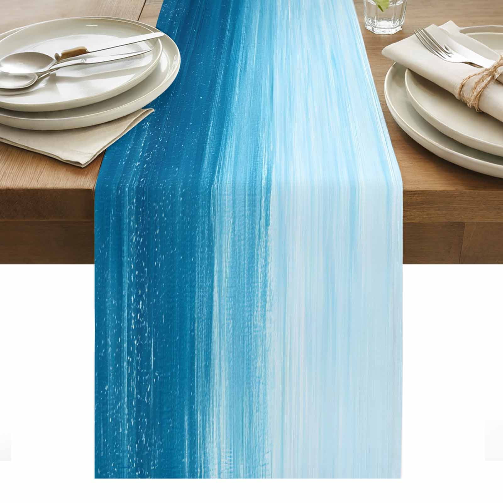 Abstract Ocean Table Runner, Sky Blue Gradient Oil Painting Texture ...
