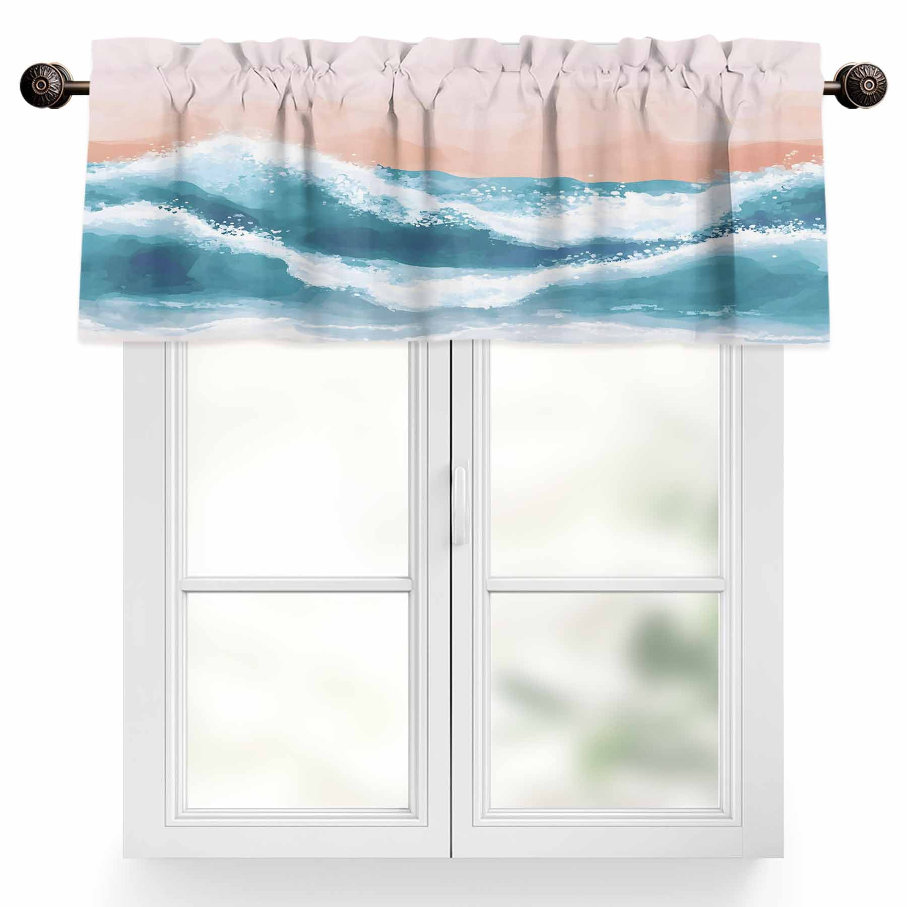 Abstract Ocean Valances for Windows, 54 x 18in, Wave Teal Orange Ombre ...