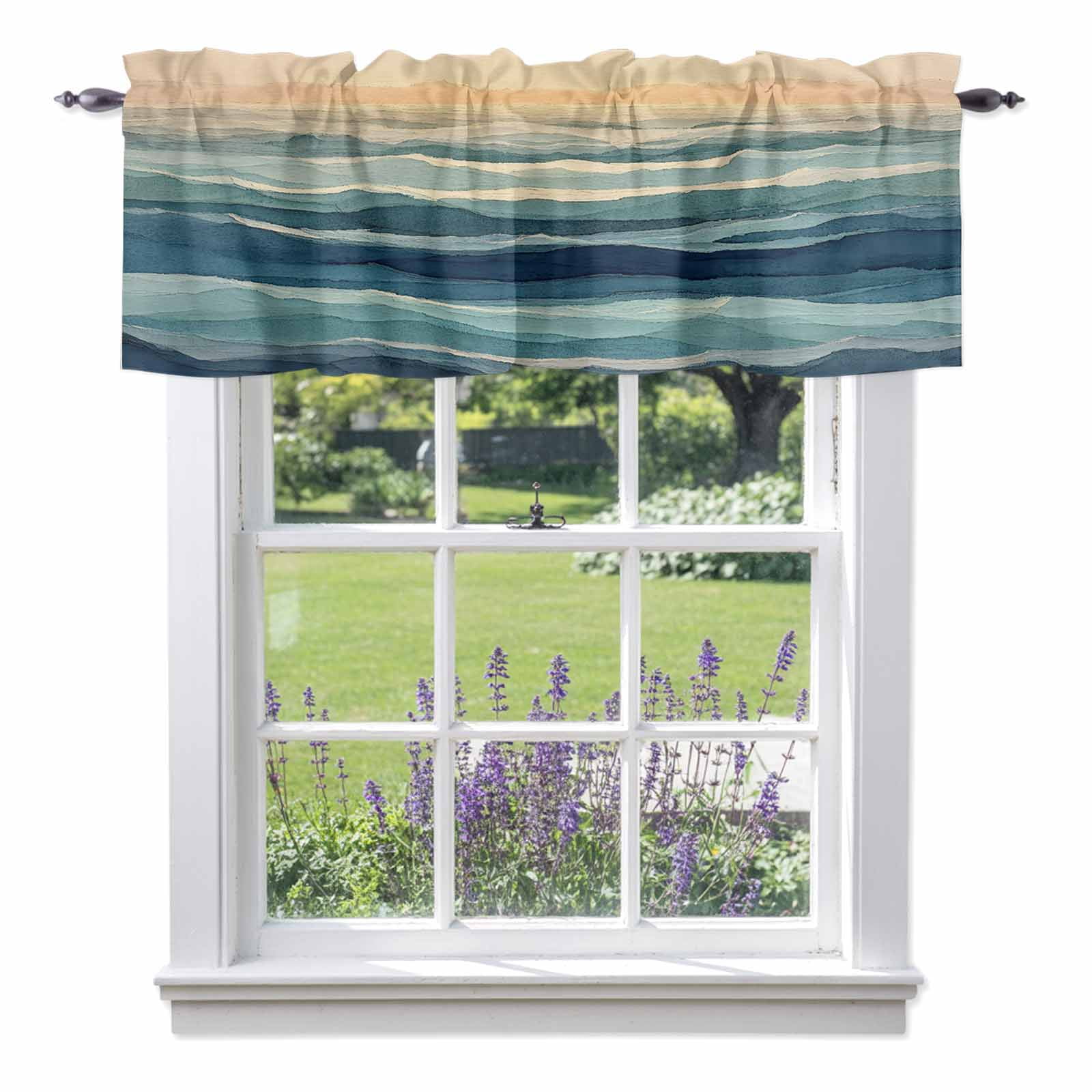 Abstract Ocean Valances for Windows, Dark Blue Ripple Sunset Minimalist Art Valance Window ...
