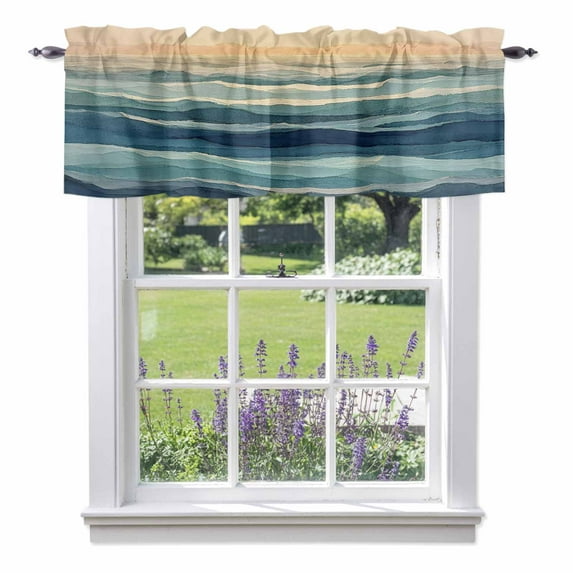 Abstract Ocean Valances for Windows, Dark Blue Ripple Sunset Minimalist ...