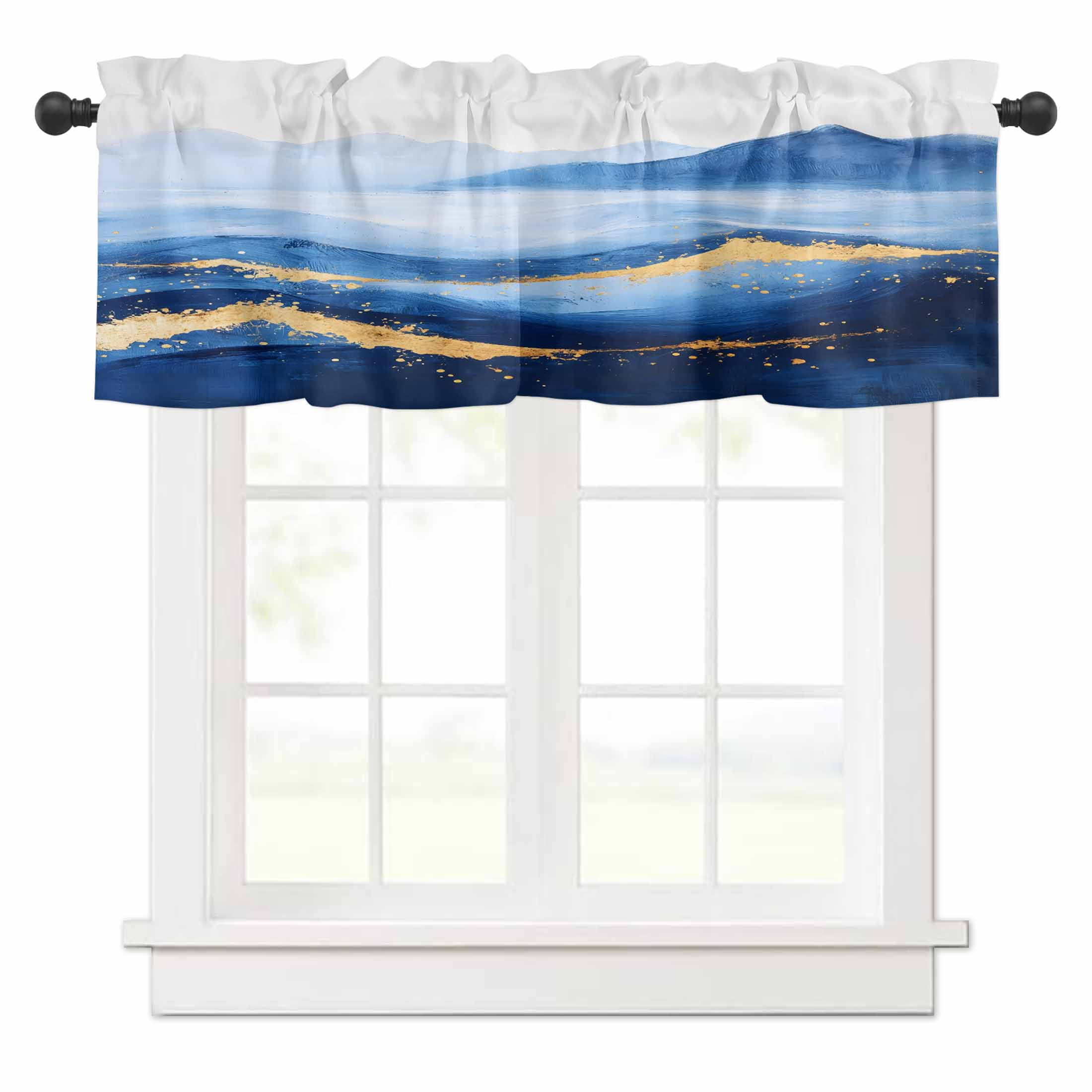Abstract Ocean Valances for Windows Gradient Blue White Gold Waves Rod ...
