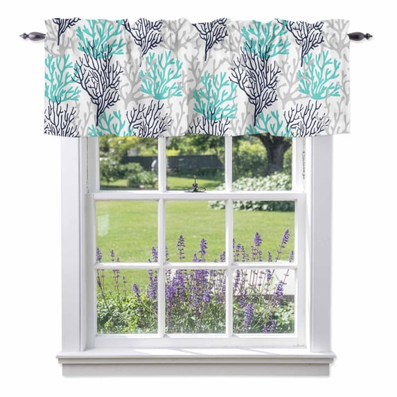 Abstract Ocean Valances for Windows, Summer Coral Pattern Dark Blue ...