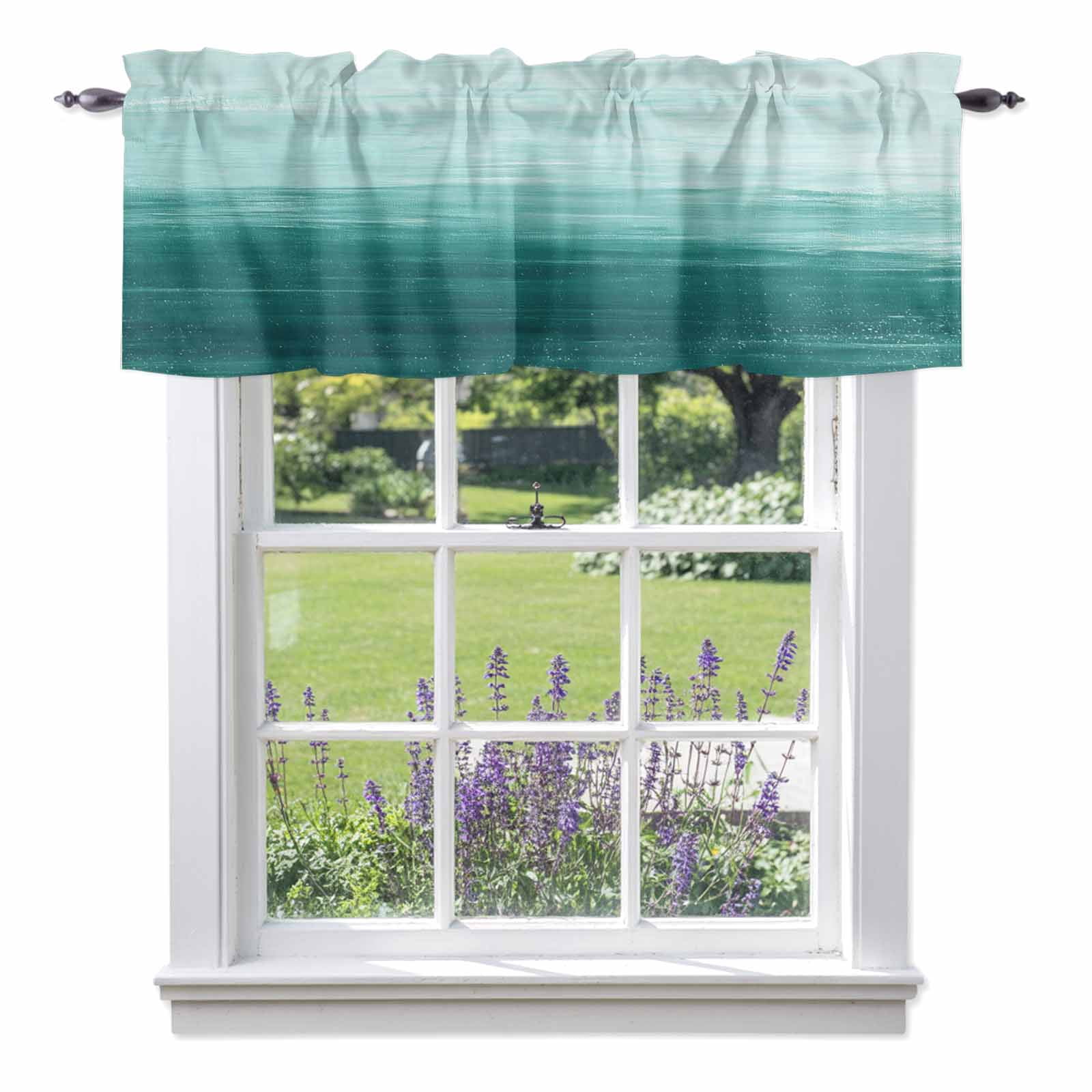Abstract Ocean Valances for Windows, Teal Gradient Oil Painting Texture ...
