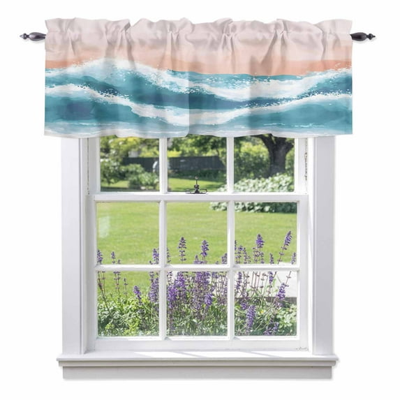 Abstract Ocean Valances for Windows, Wave Teal Orange Ombre Modern Art ...