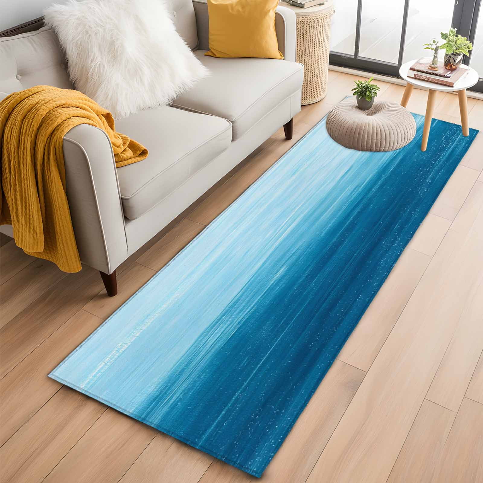 Abstract Ocean Washable Runner Rugs 2'x6', Sky Blue Gradient Oil ...