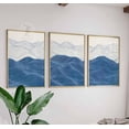Abstract Ocean Wave Blue Line Coastal Wall Decor Set 3 Unframed Paper ...