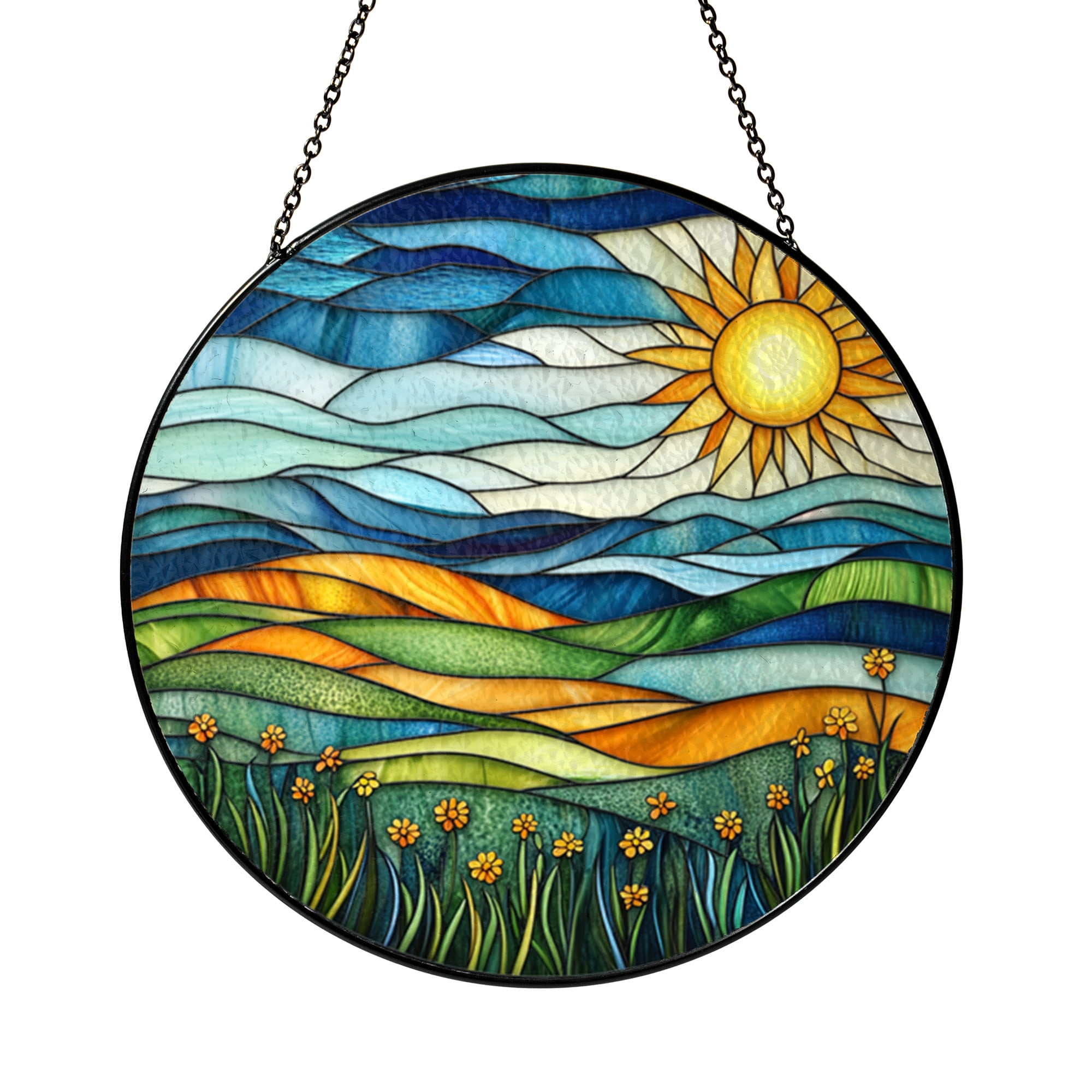 Abstract Ocean Wave Glass Suncatcher Window Decor, Stained Glass Effect ...