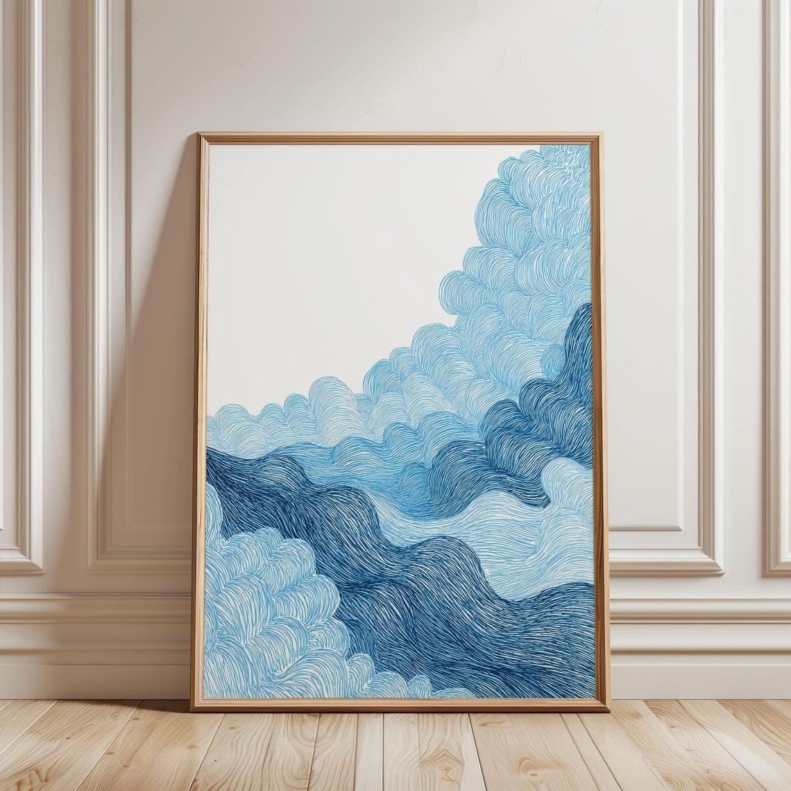 Abstract Ocean Wave Line Art Surf Inspired Modern Coastal Home Decor ...