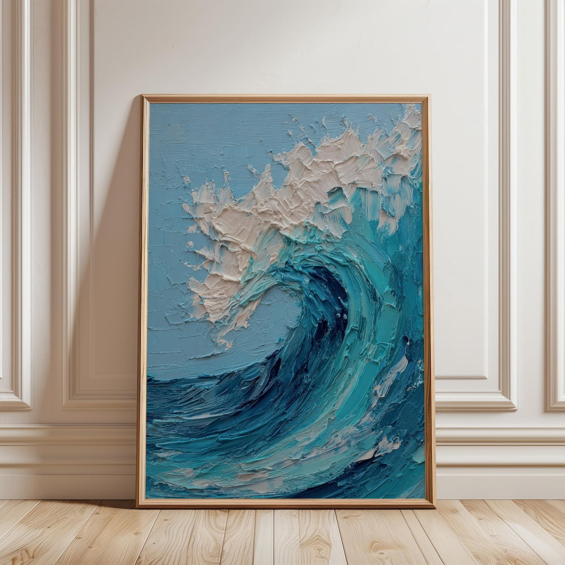 Abstract Ocean Wave Modern Coastal Blue Impasto Texture, Stretched ...