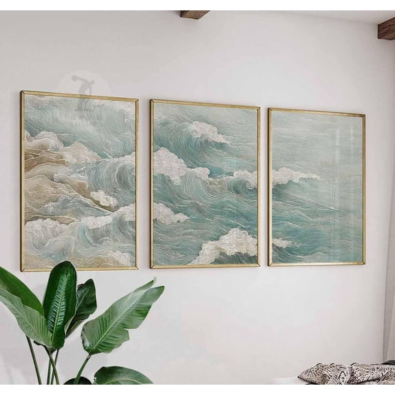Abstract Ocean Wave Nautical Sea Inspired Home Decor Art Set 3 ...