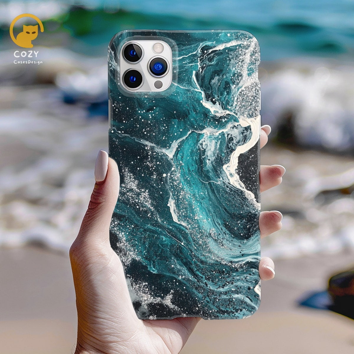 Abstract Ocean Wave Phone Case with a Swirling Blue Marble Art Design ...