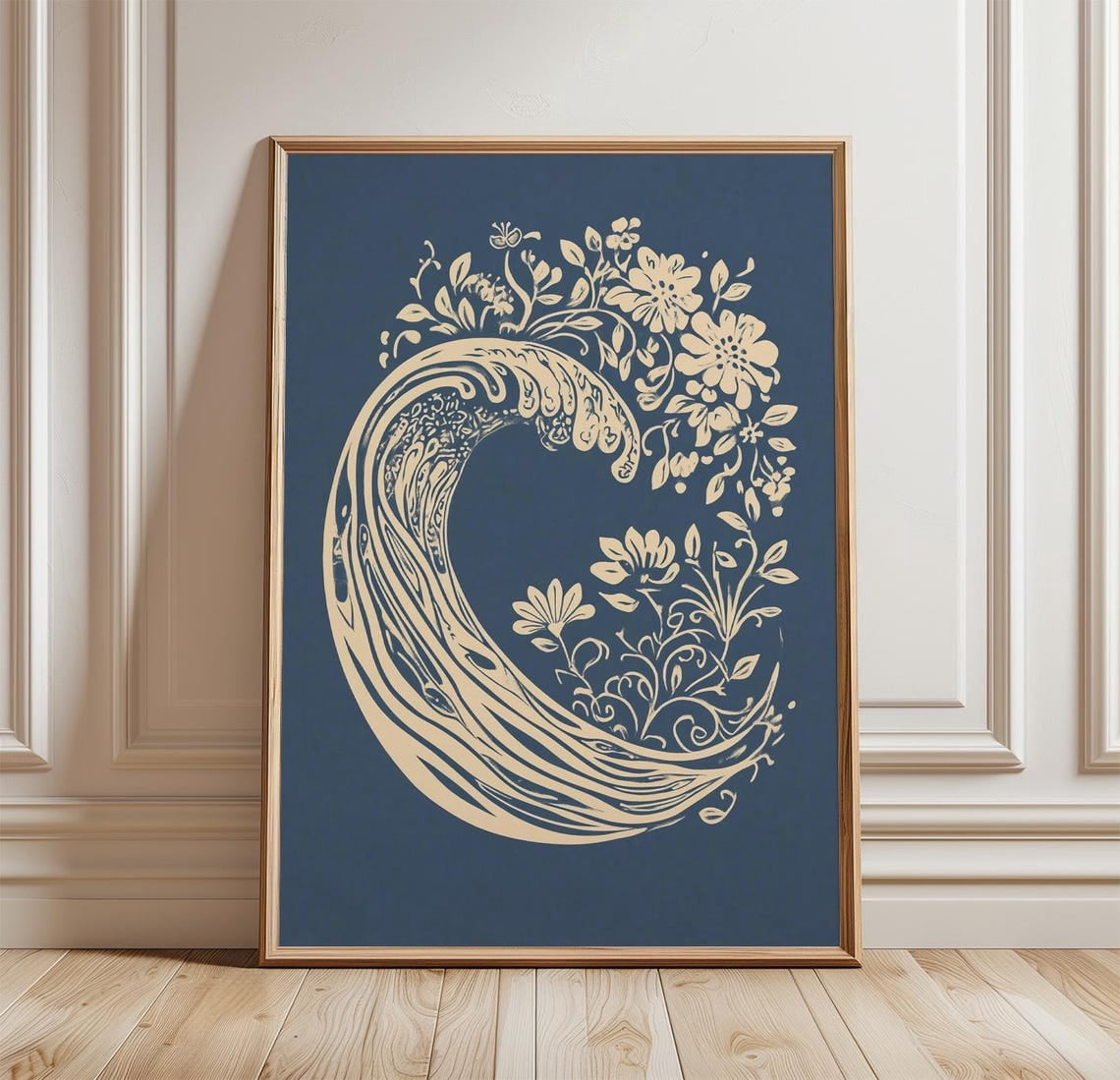 Abstract Ocean Wave Poster Minimal Coastal Sea Swirl Illustration Art ...