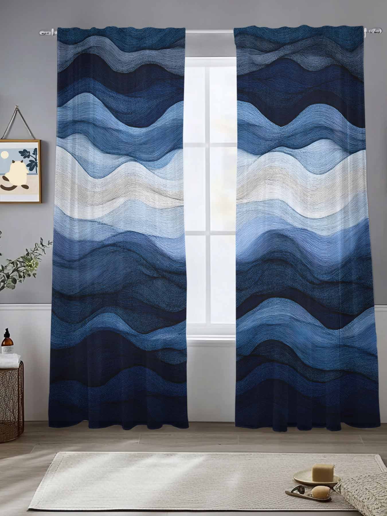 Abstract Ocean Wave Sheer Curtains 108 Inches Long 2 Panels Gradient ...