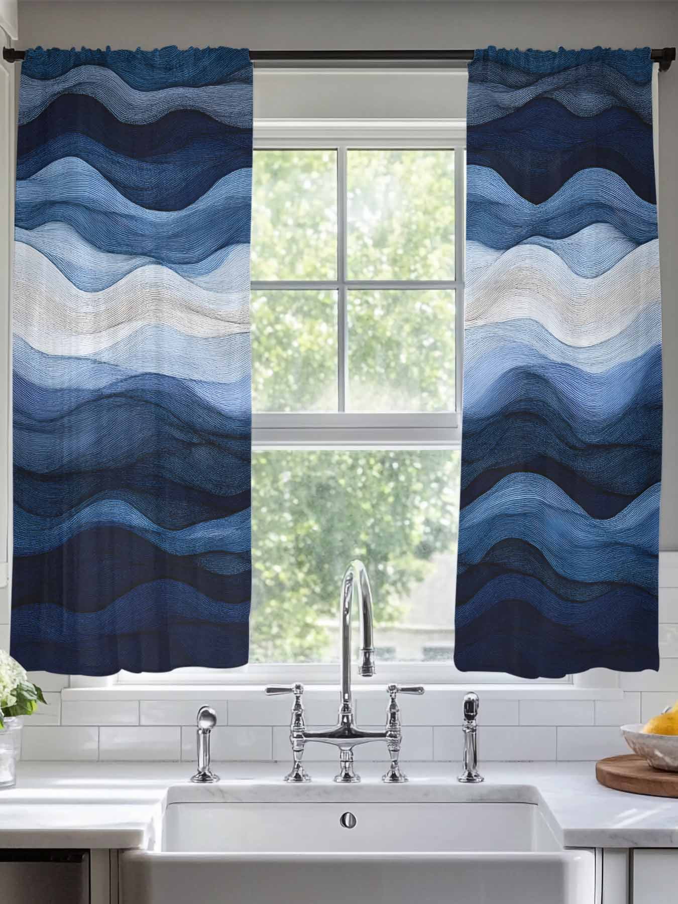 Abstract Ocean Wave Sheer Curtains 72 Inches Long 2 Panels Gradient ...