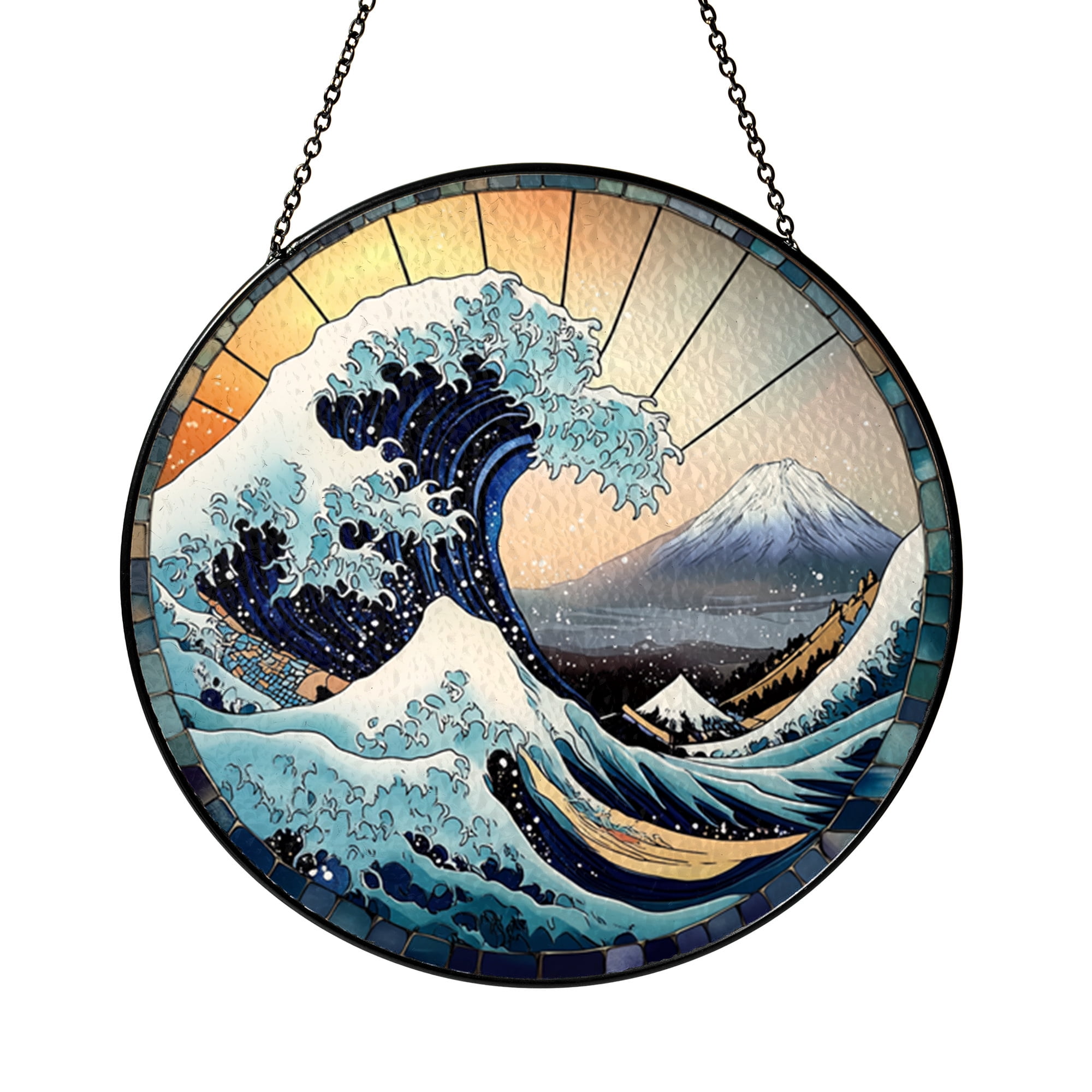 Abstract Ocean Wave Stained Glass Style Suncatcher – Coastal Window ...