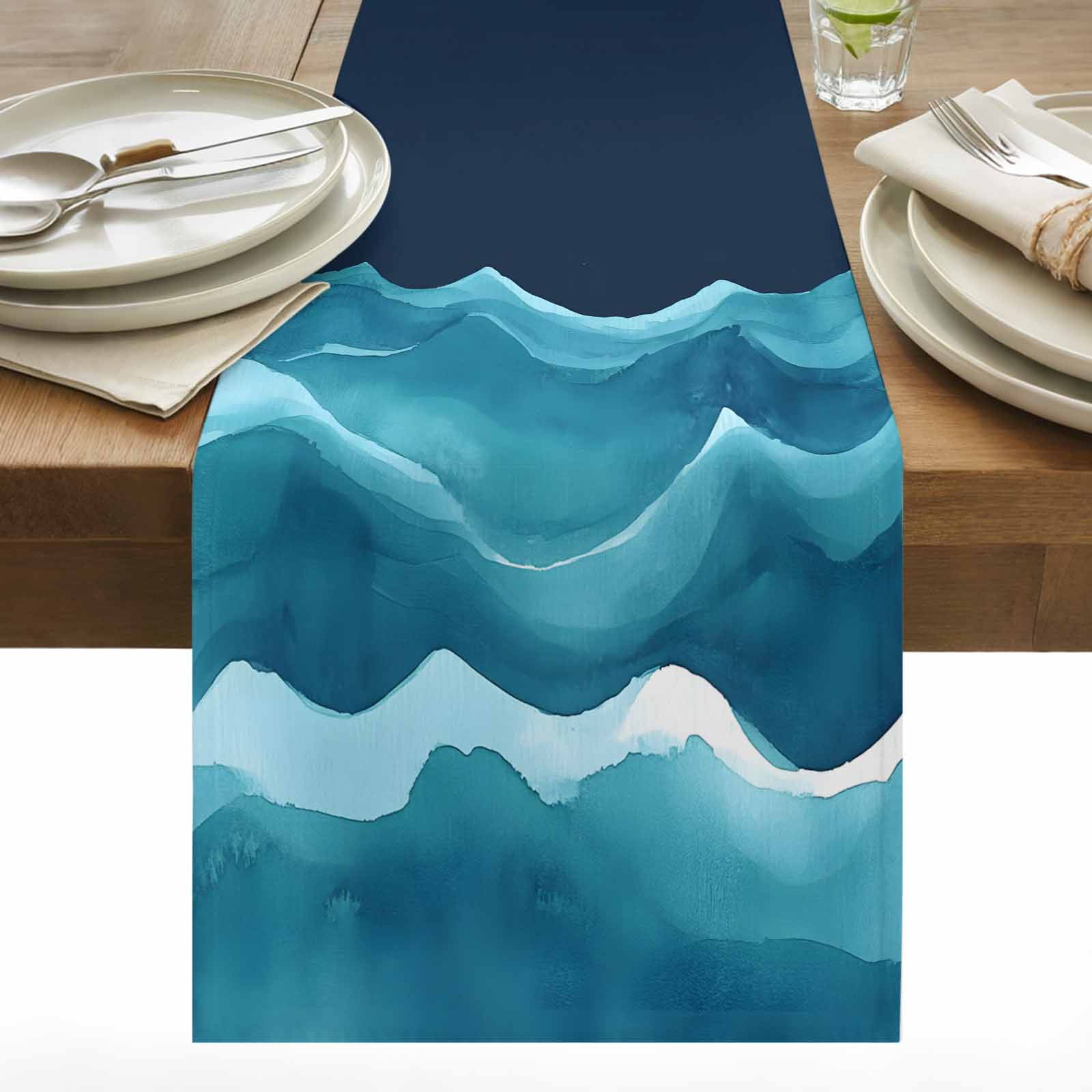 Abstract Ocean Wave Table Runner 13x36 inch Modernism Art Navy ...