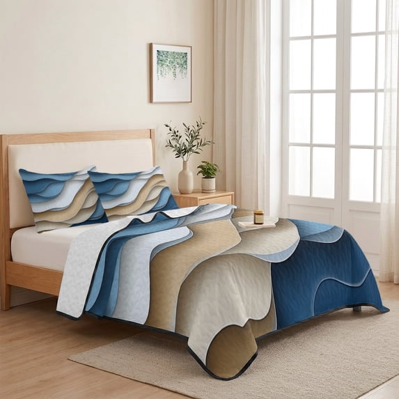 Abstract Ocean Wave Water Ripple 3 Pieces Quilt Set,1 Quilt with 2 ...