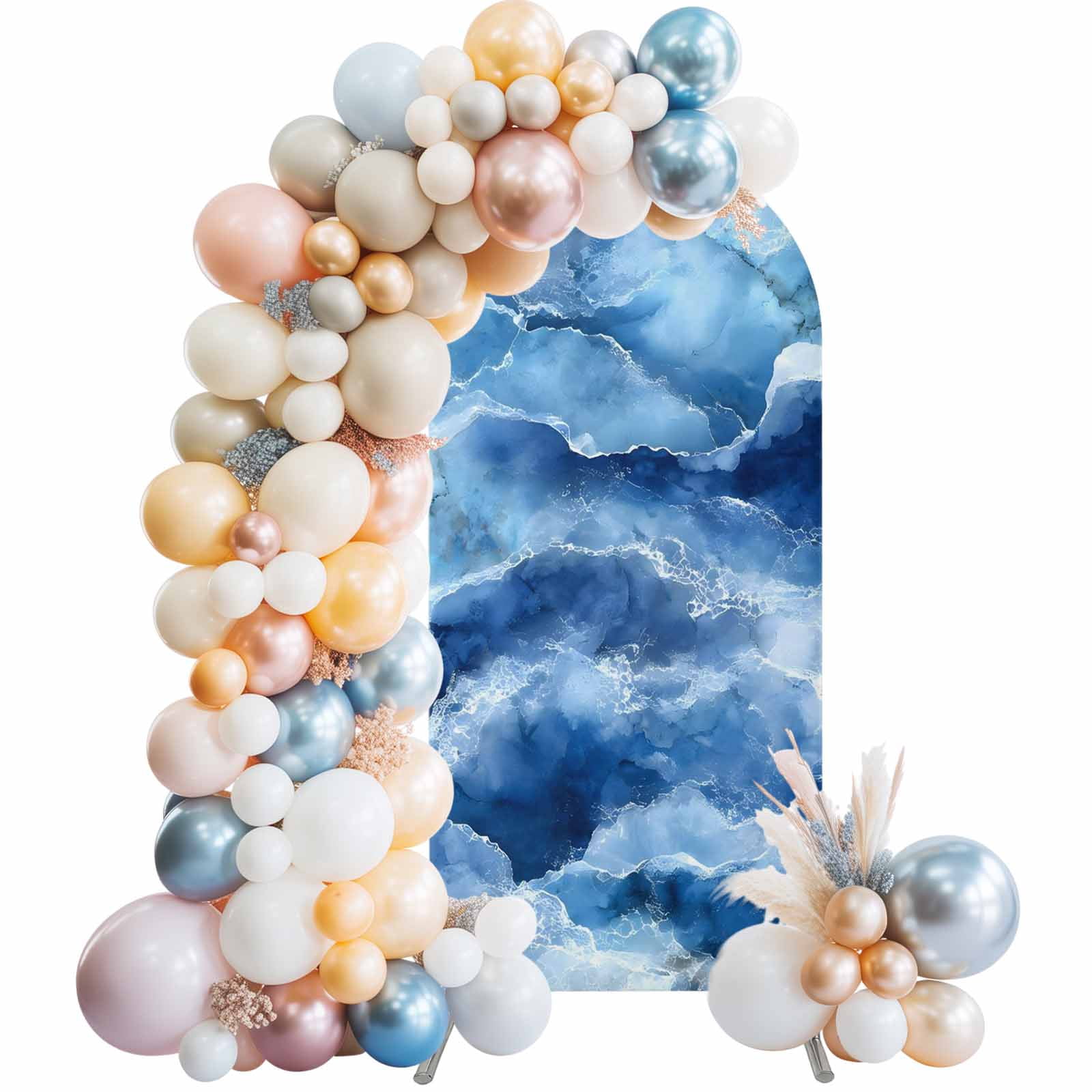 Abstract Ocean Waves Arch Backdrop Cover 6.6 FT Blue Marble Texture ...