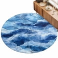 Abstract Ocean Waves Area Rugs 3.3' (Round) Blue Marble Texture Coastal ...