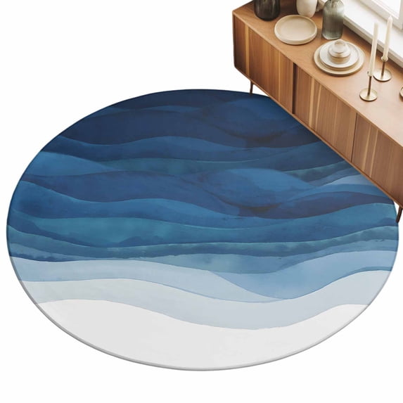 Abstract Ocean Waves Area Rugs 4' (Round) Blue Gradient Floor Rug Non ...