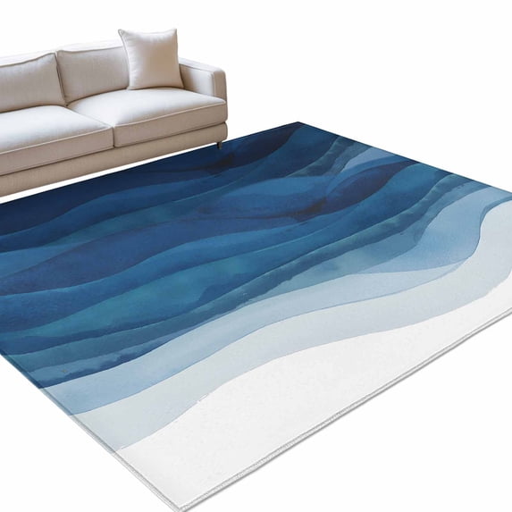 Abstract Ocean Waves Area Rugs 4x6ft Blue Gradient Floor Rug Non Slip ...