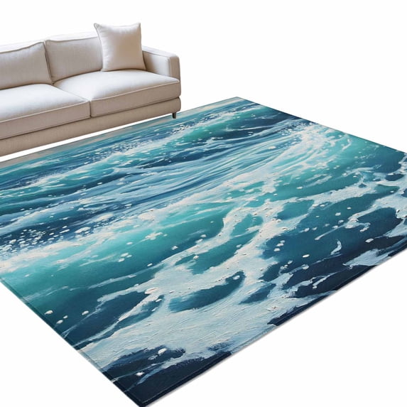 Abstract Ocean Waves Area Rugs 4x6ft Modernism Blue Marine Floor Rug ...