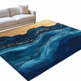 Abstract Ocean Waves Area Rugs 5x8ft Gradient Deep Blue Gold Mountain ...