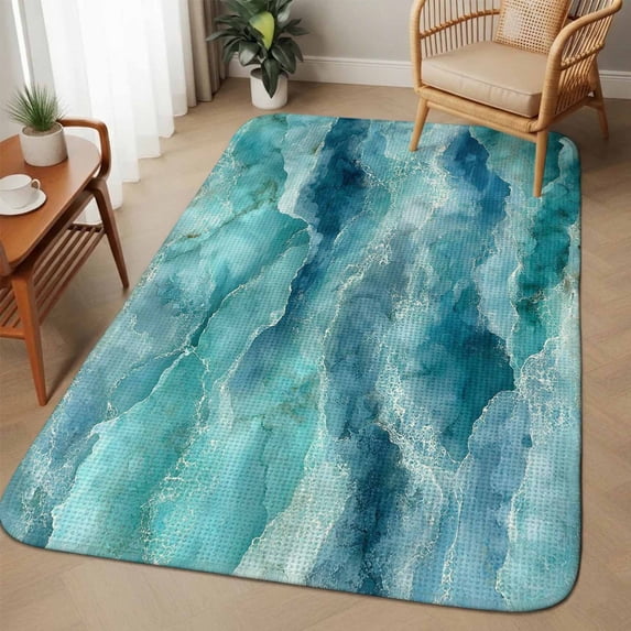 Abstract Ocean Waves Area Rugs for Living Room 5x6, Teal Green Marble ...
