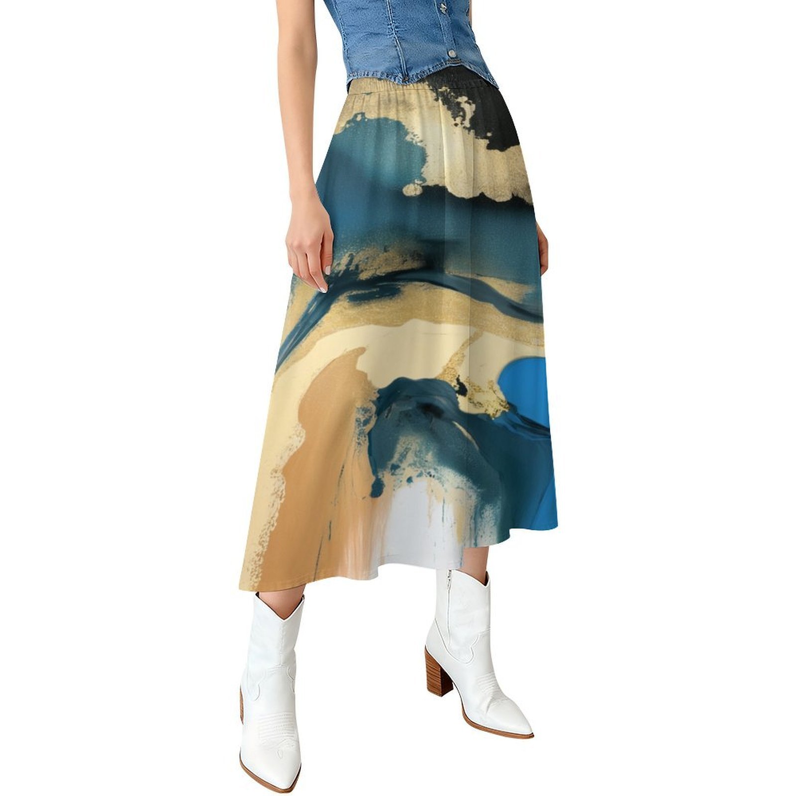 Abstract Ocean Waves Art Print Women High Waist Midi Skirt Elegant Midi ...