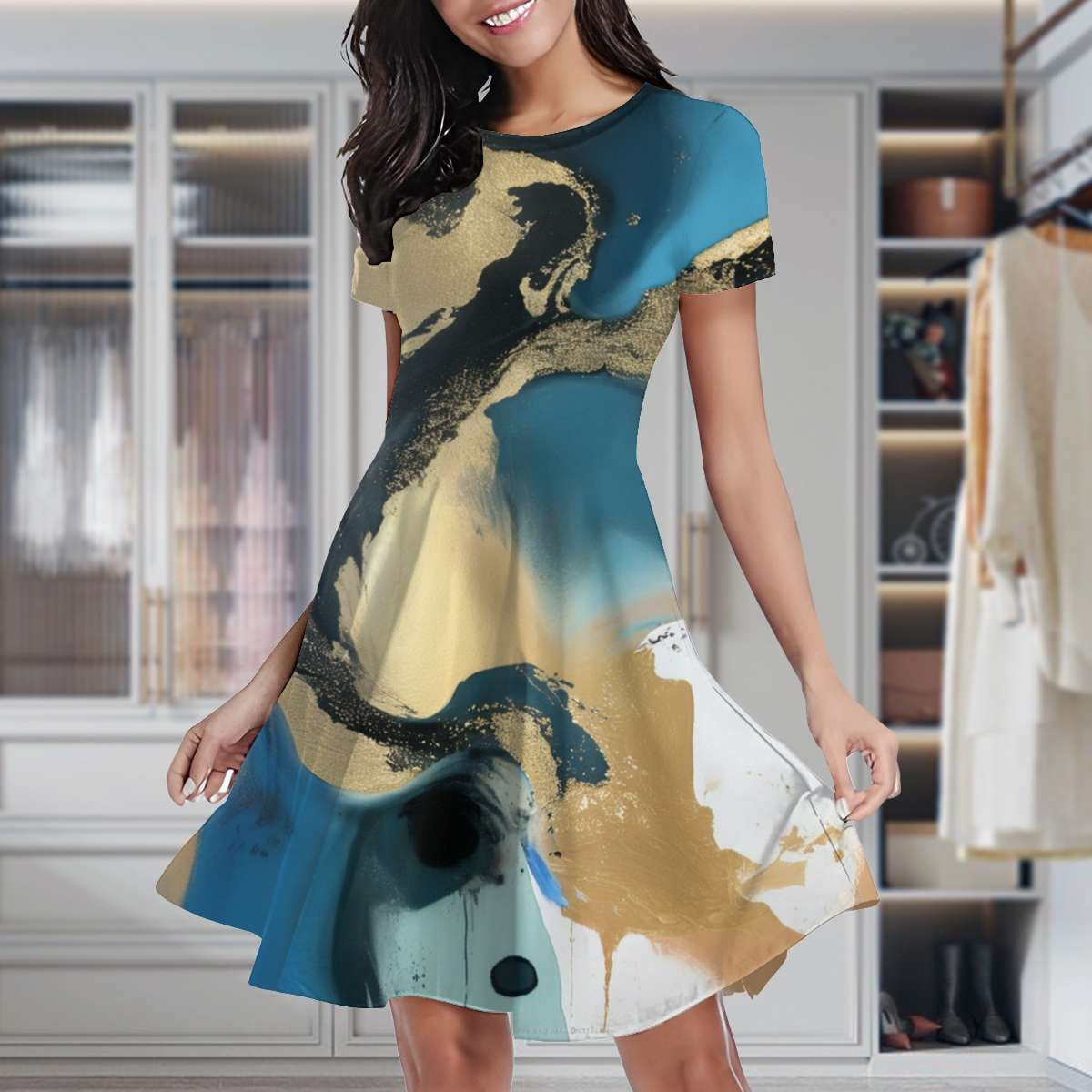 Abstract Ocean Waves Art Print Women's Classic Swing Skater Dress ...