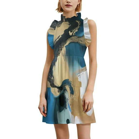 Abstract Ocean Waves Art Print Women's Fashion Casual Dress Summer ...