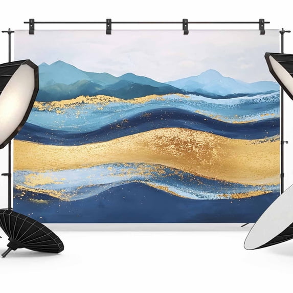Abstract Ocean Waves Backdrop for Photography, Gradient Teal Gold ...