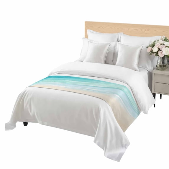 Abstract Ocean Waves Bed Runner King Size Coastal Modern Beach ...