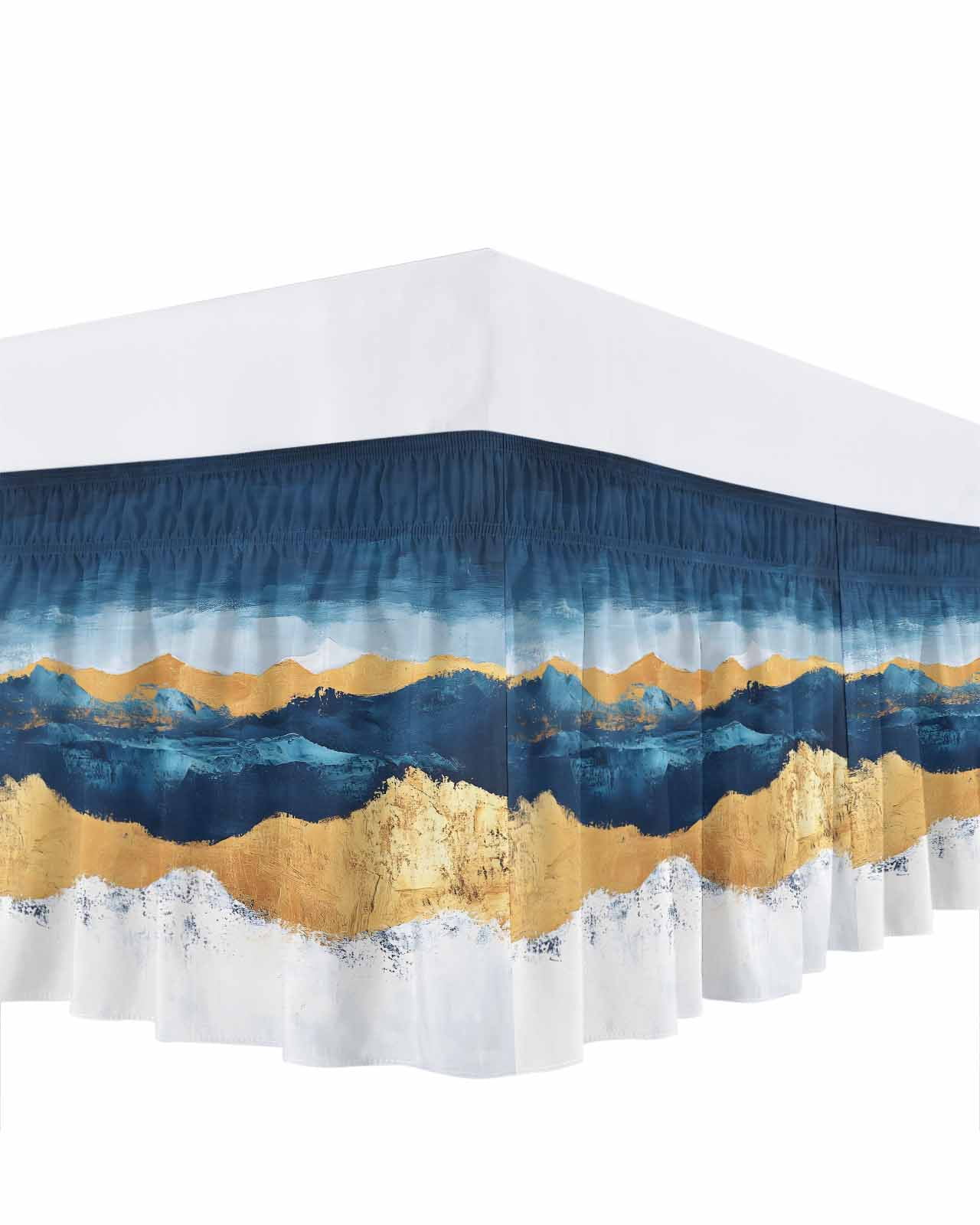 Abstract Ocean Waves Bed Skirt Queen Size 18 Inch Drop, Gradient Gold ...