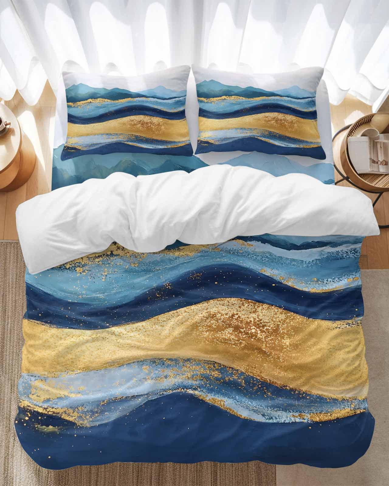 Abstract Ocean Waves Bedding Duvet Cover Set Twin Size 4 Pieces ...