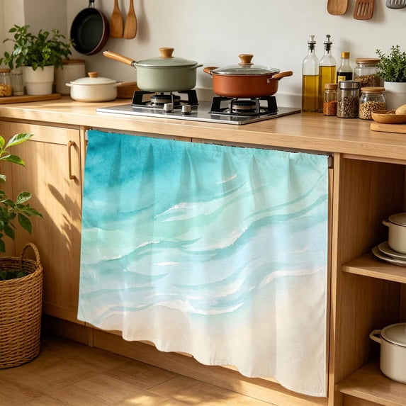 Abstract Ocean Waves Cabinet Curtains 35" W x 35" L Coastal Modern ...