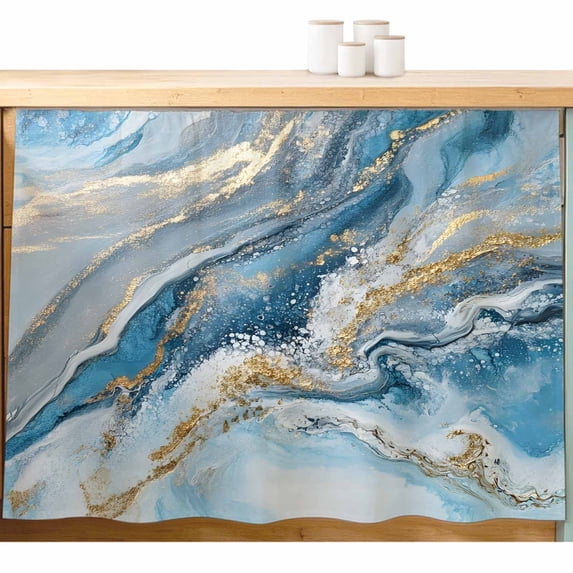 Abstract Ocean Waves Cabinet Curtains Gradient Blue Gold Sea Art Sink ...