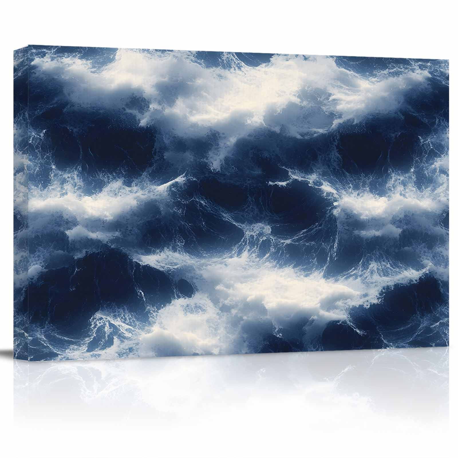Abstract Ocean Waves Canvas Print Wall Art Dark Blue Rainstorm Modern ...