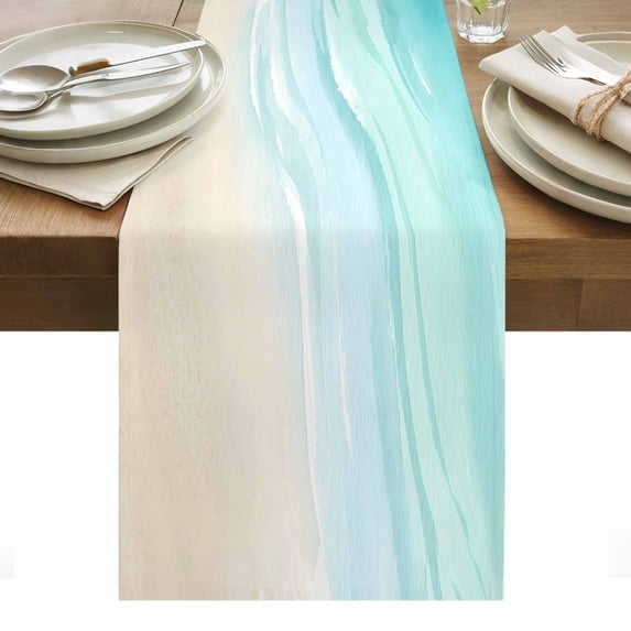 Abstract Ocean Waves Cotton Linen Table Runner Coastal Modern Beach ...